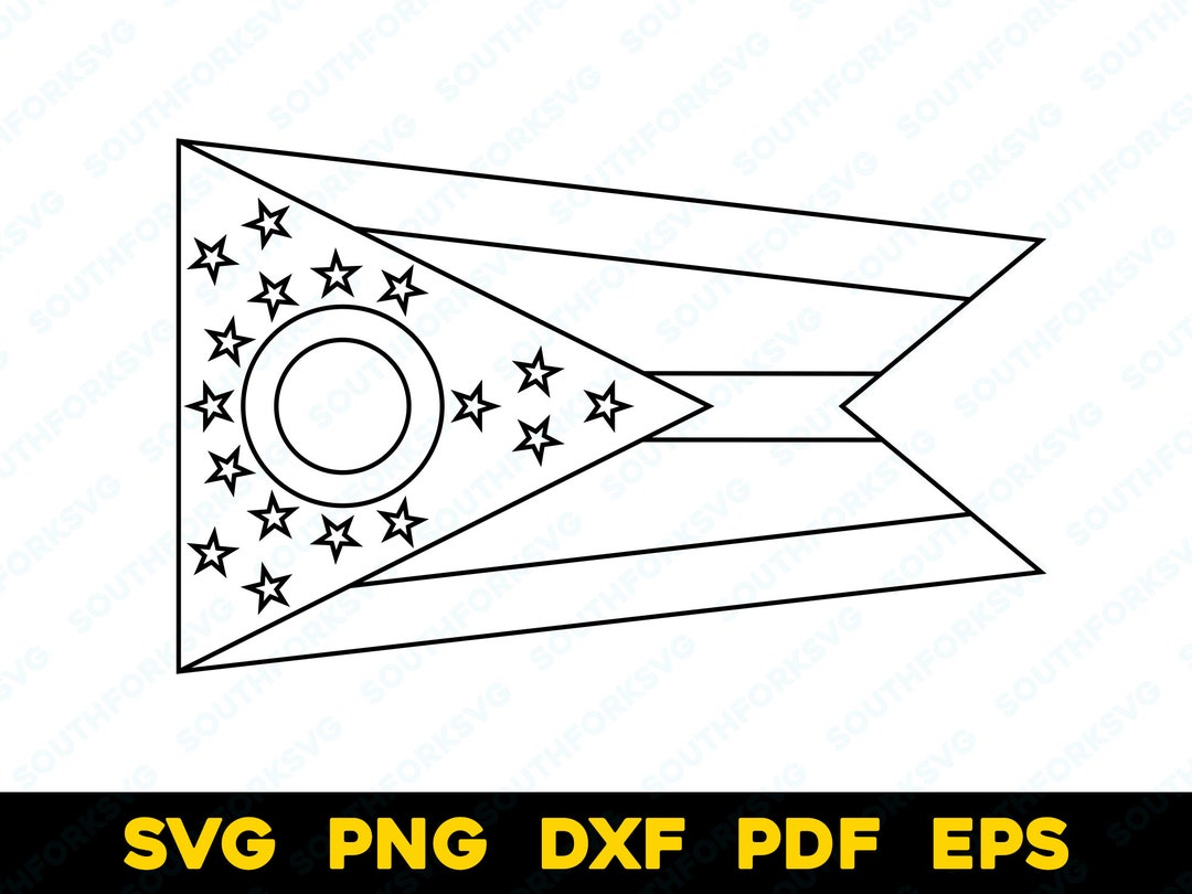 Ohio State Flag Black Outline Only | Svg Png Dxf Eps Pdf | Layered by ...