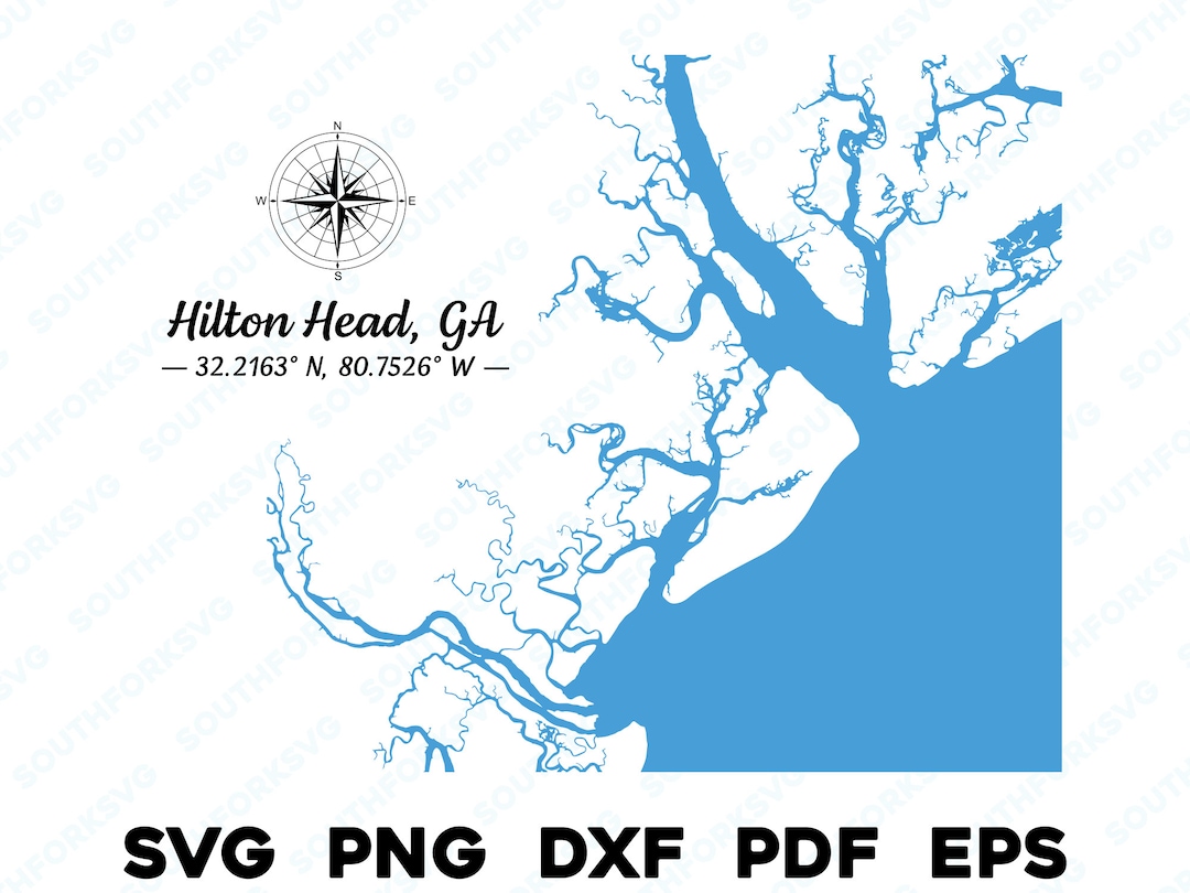 Hilton Head Island South Carolina Ocean Inland Waterways Map Shape ...
