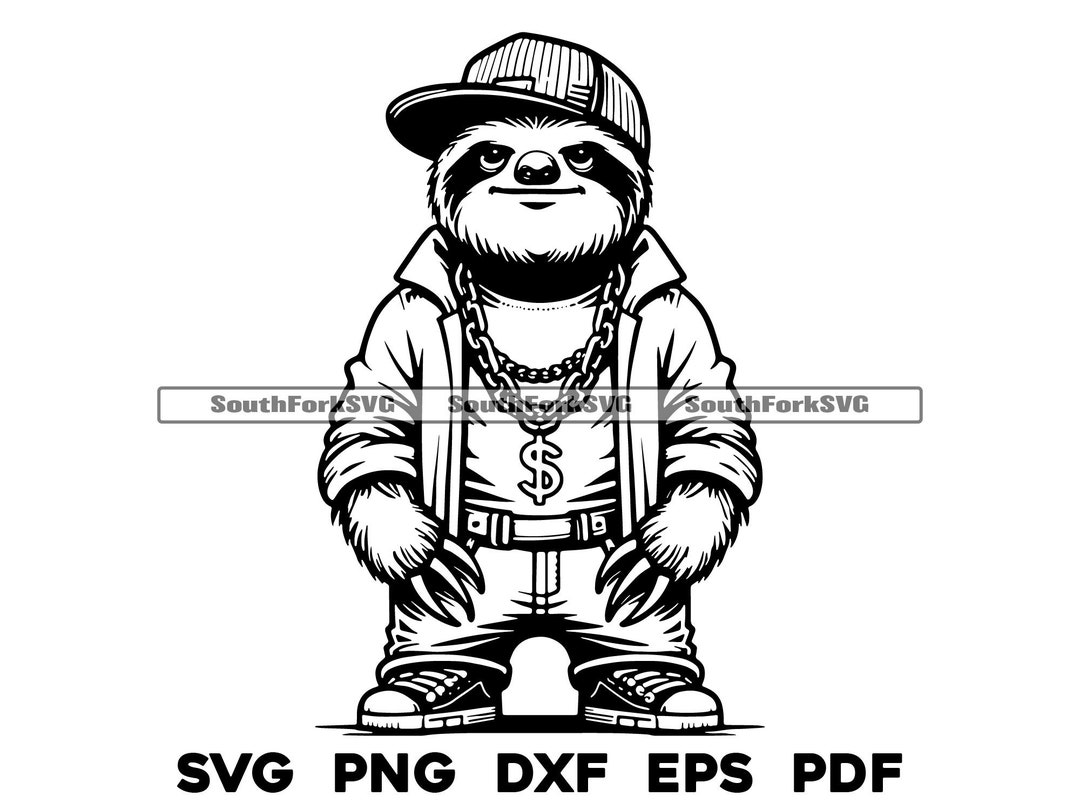Gangster Sloth Cartoon | Svg Png Dxf Eps Pdf | Laser Cut Print Engrave ...