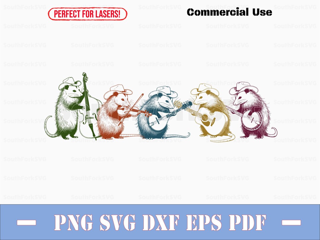 Possum Bluegrass Band Color Svg Png Dxf Eps Pdf | Laser Engrave Cut ...