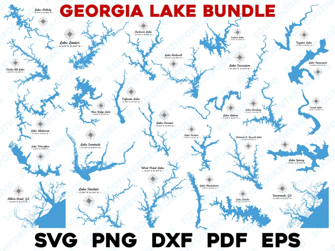 27 Georgia Lake Mega Bundle With Compass & GPS Coordinates | Svg Png ...
