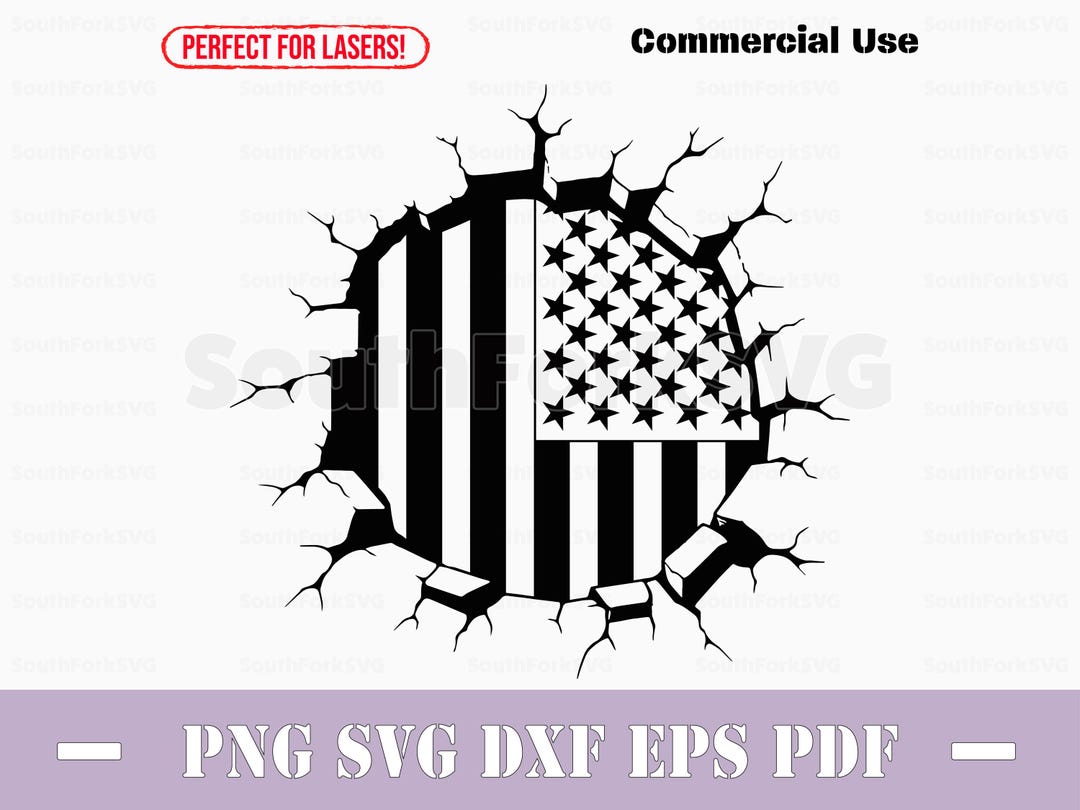 Cracked Hole in Wall American Flag Design | Svg Png Dxf Eps Pdf ...