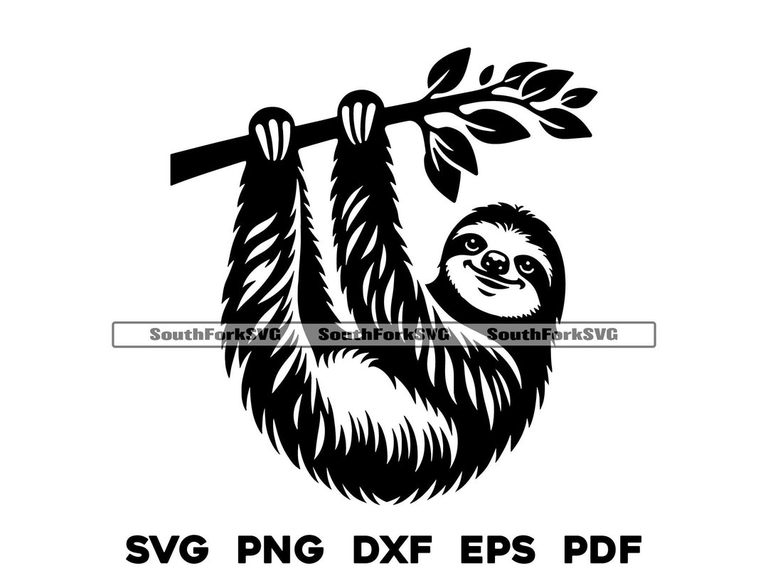 Sloth Hanging on Branch Design Svg Png Dxf Eps Pdf | Vector Graphic Cut ...