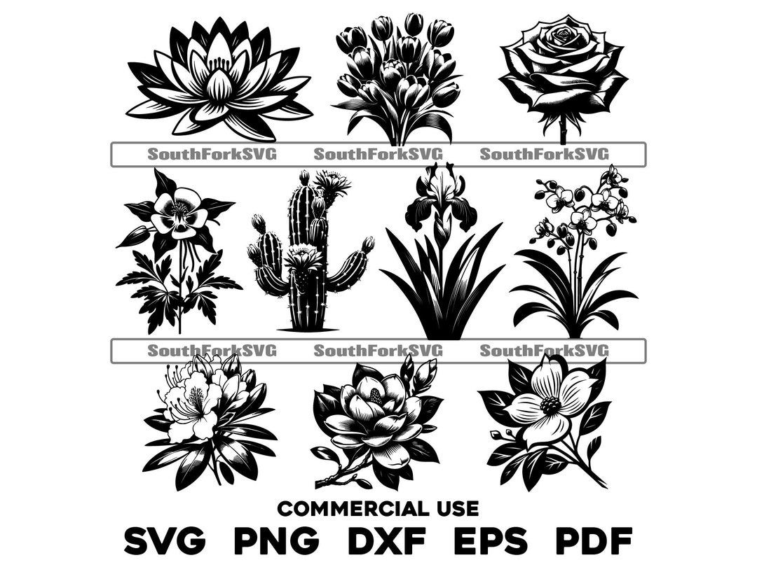 Assorted Flower Floral Bundle Pack Svg Png Dxf Eps Pdf | Vector Graphic ...
