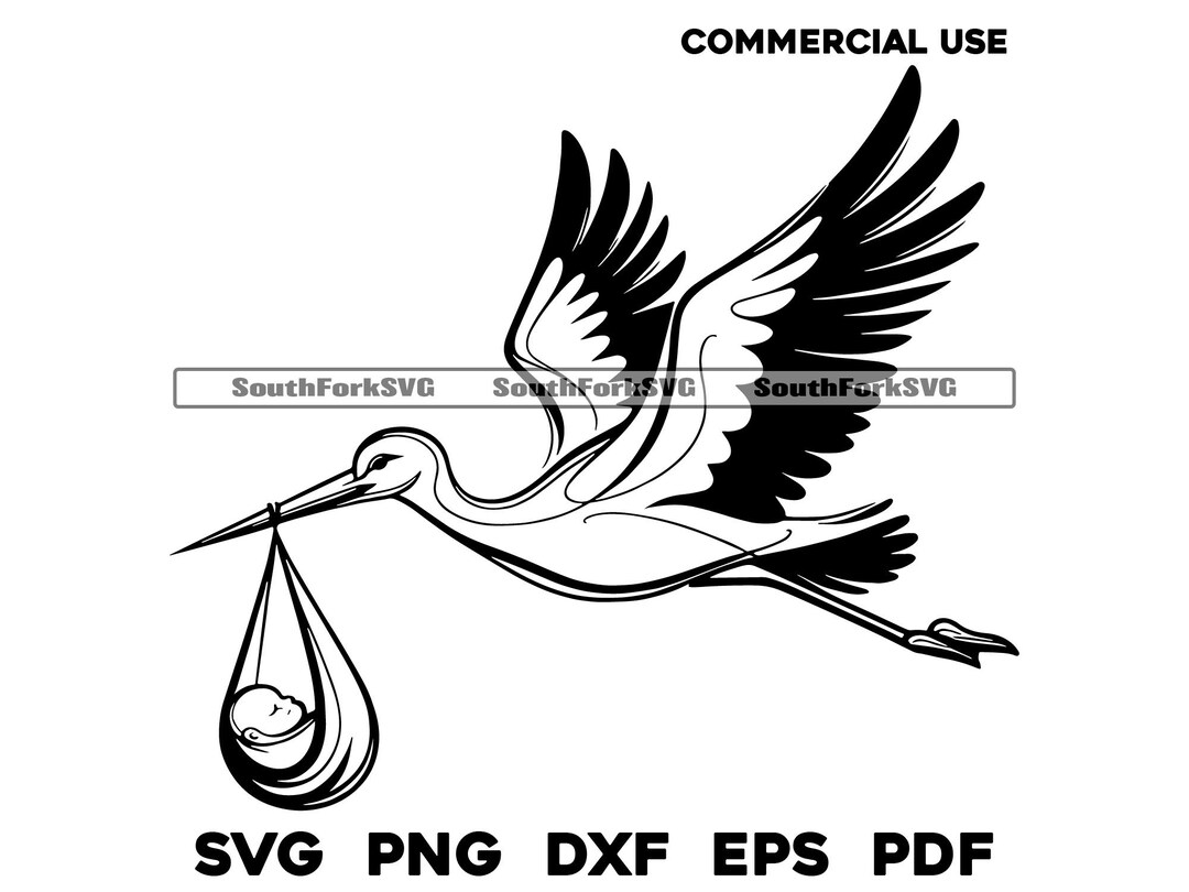 Stork With Baby Svg Png Dxf Eps Pdf | Vector Graphic Cut File Laser ...