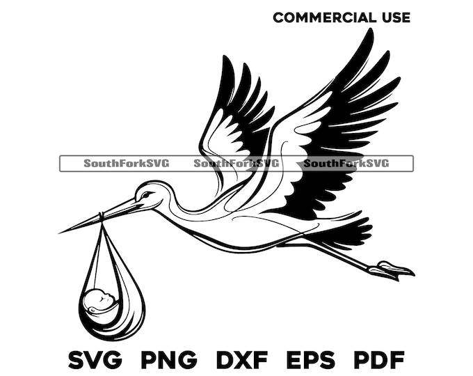 Stork and Baby SVG File - Etsy