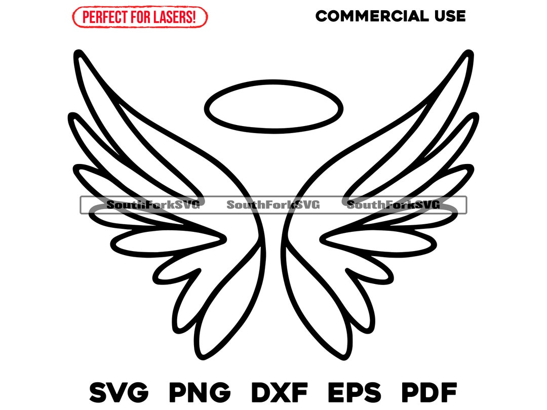Angel Wings & Halo Simple Line Art | Svg Png Dxf Pdf Eps | Vector ...