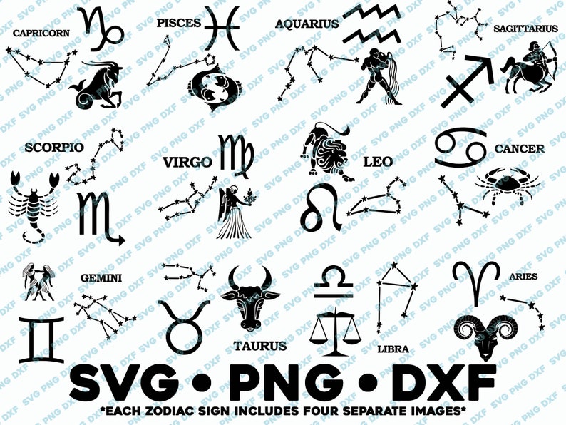 Complete Zodiac Bundle SVG PNG DXF Cut File for Silhouette Cameo Star ...