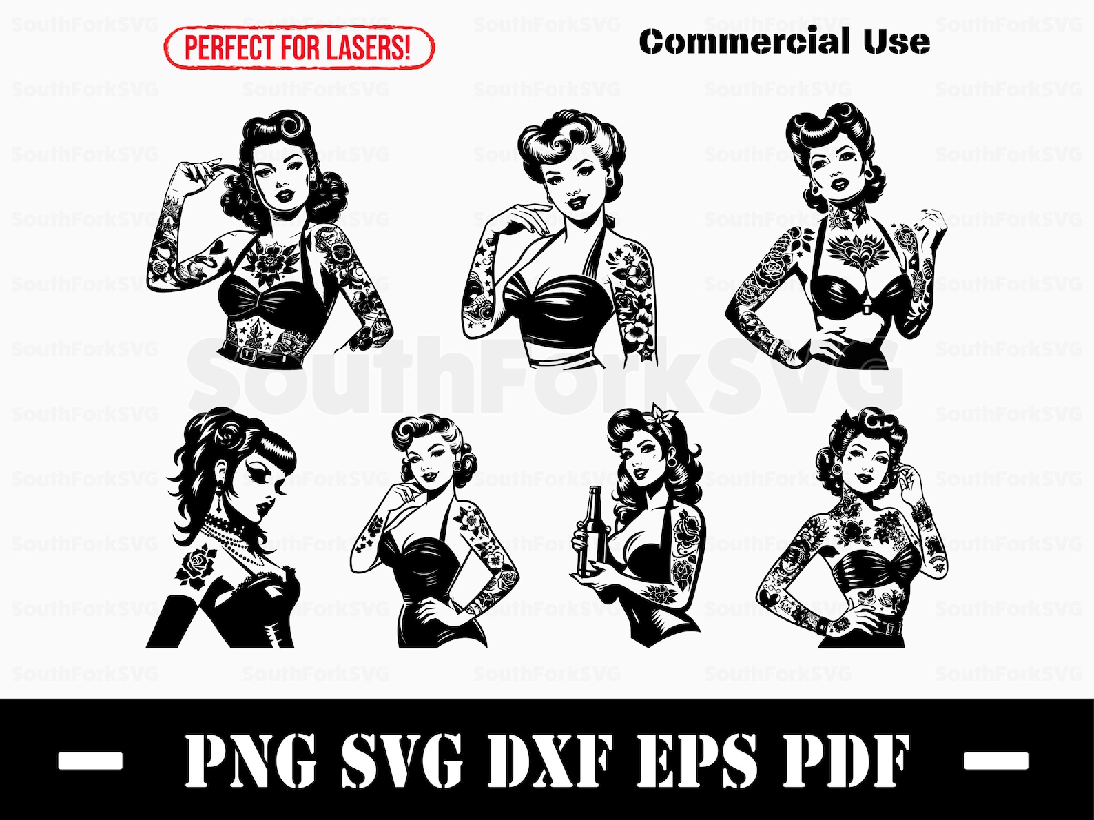 Vintage Tattoo Pinup Girls SVG Bundle Svg Png Dxf Eps Pdf | Vector ...