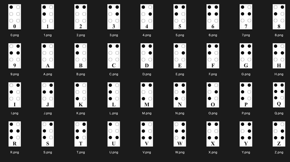 English Braille Alphabet and Numbers 0-9 SVG PNG DXF Vector | Etsy