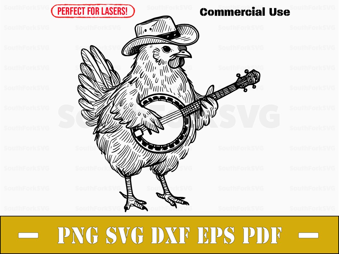 Chicken Playing Banjo Svg Png Dxf Eps Pdf | Laser Engrave Cut Print ...