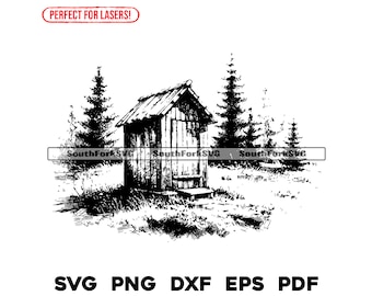 Laser Engrave File Rustic Cabin Svg Png Dxf Eps Pdf Cottage Scene for ...