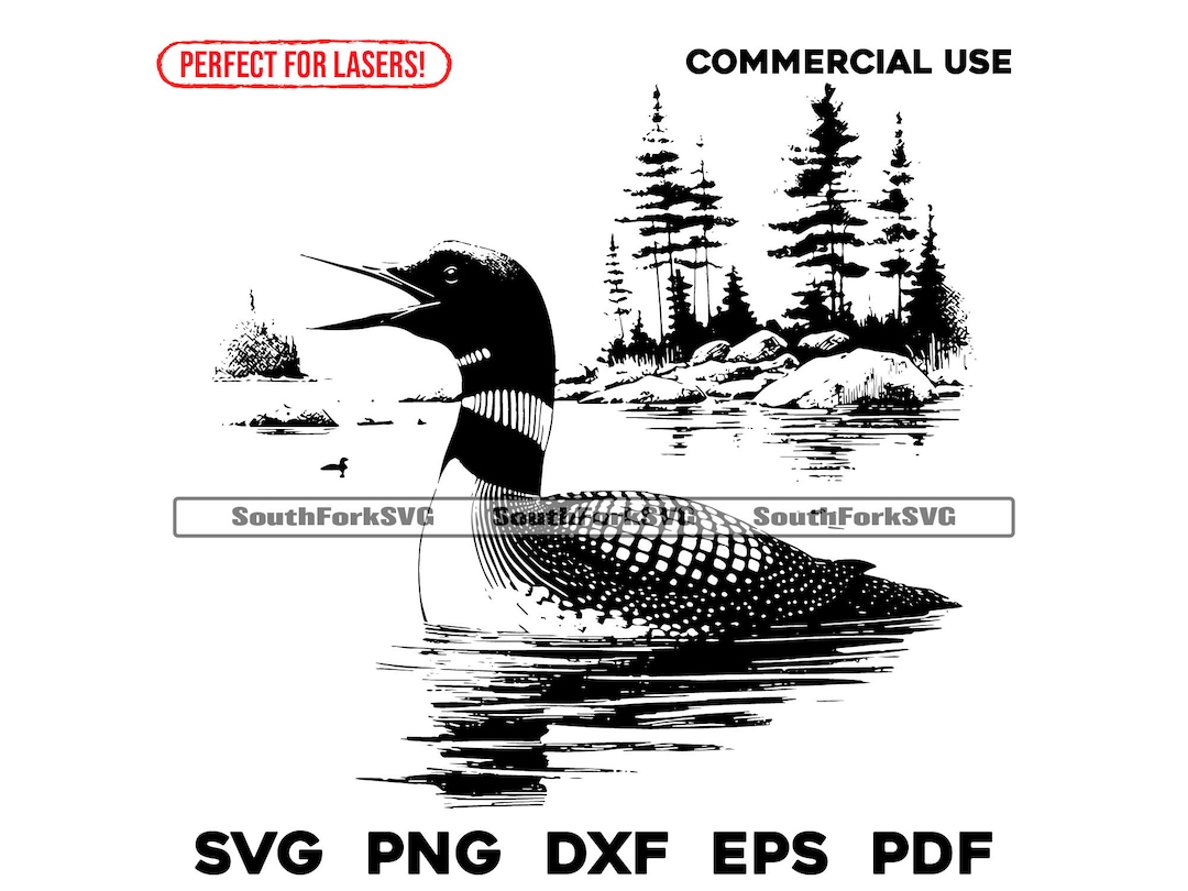 Loon Lake Scene Laser Engrave Files Svg Png Dxf Eps Pdf Vector Graphic ...
