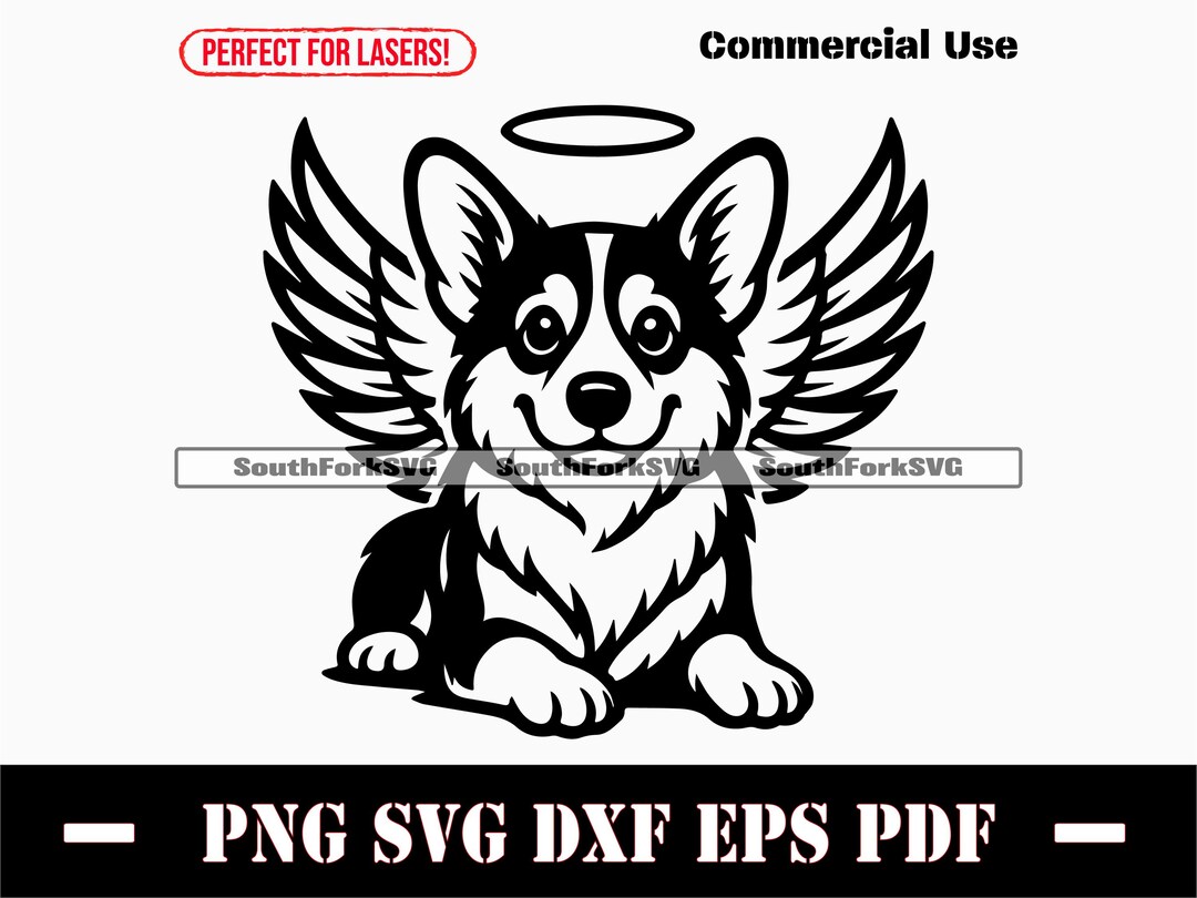 Welsh Corgi Angel Wings & Halo Svg Png Dxf Eps Pdf Vector Graphic Cut ...