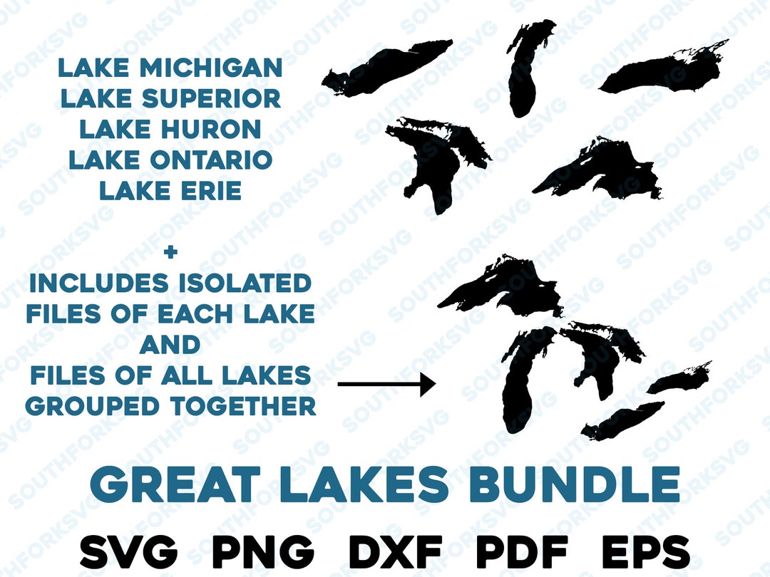 All 5 Great Lakes Bundle Map Shape Silhouette Svg Png Dxf Pdf Eps ...