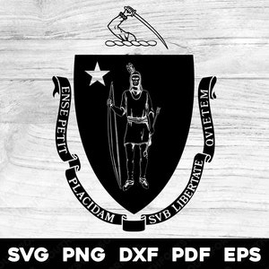 Massachusetts State Flag Crest Emblem Black Transparent | Svg Png - Etsy