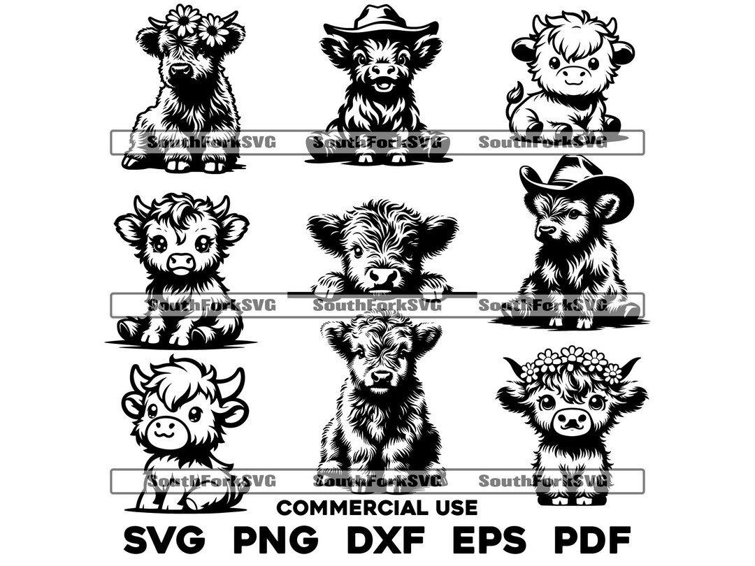Baby Highland Cow Bundle Pack Svg Png Dxf Eps Pdf | Transparent Vector ...