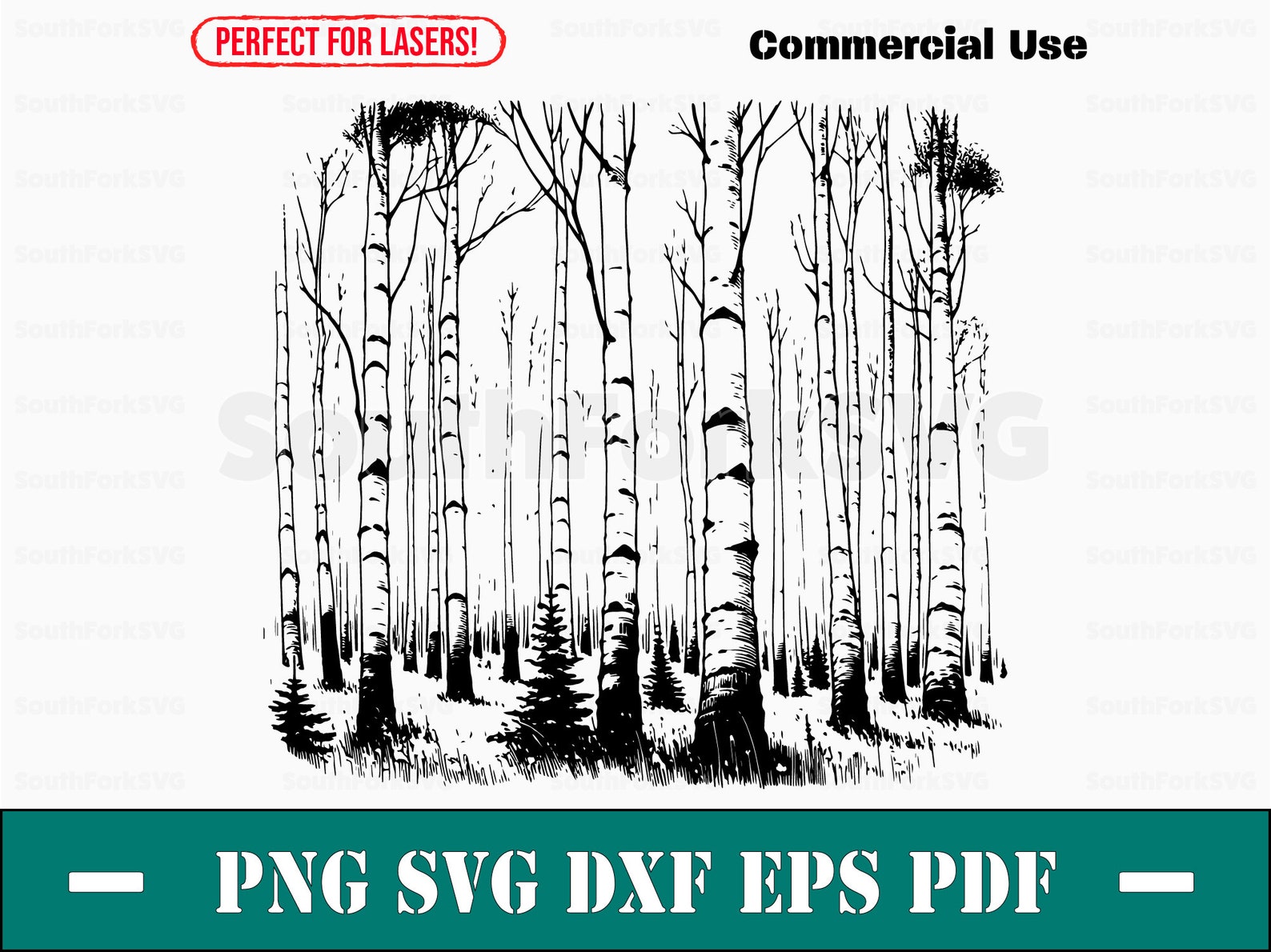 Aspen Tree Forest Laser Engrave Files Svg Png Dxf Eps Pdf Vector ...