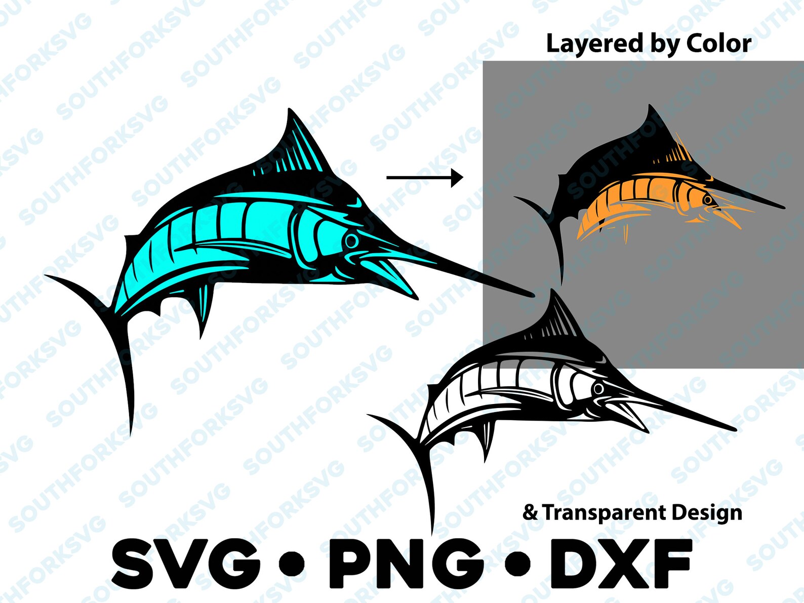 Swordfish Marlin Sailfish SVG PNG DXF Vector Transparent - Etsy