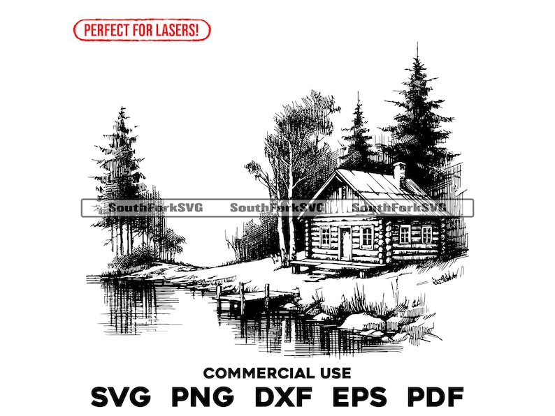 Old Lake Cabin Laser Engrave File Svg Png Dxf Eps Pdf | Vector Graphic ...