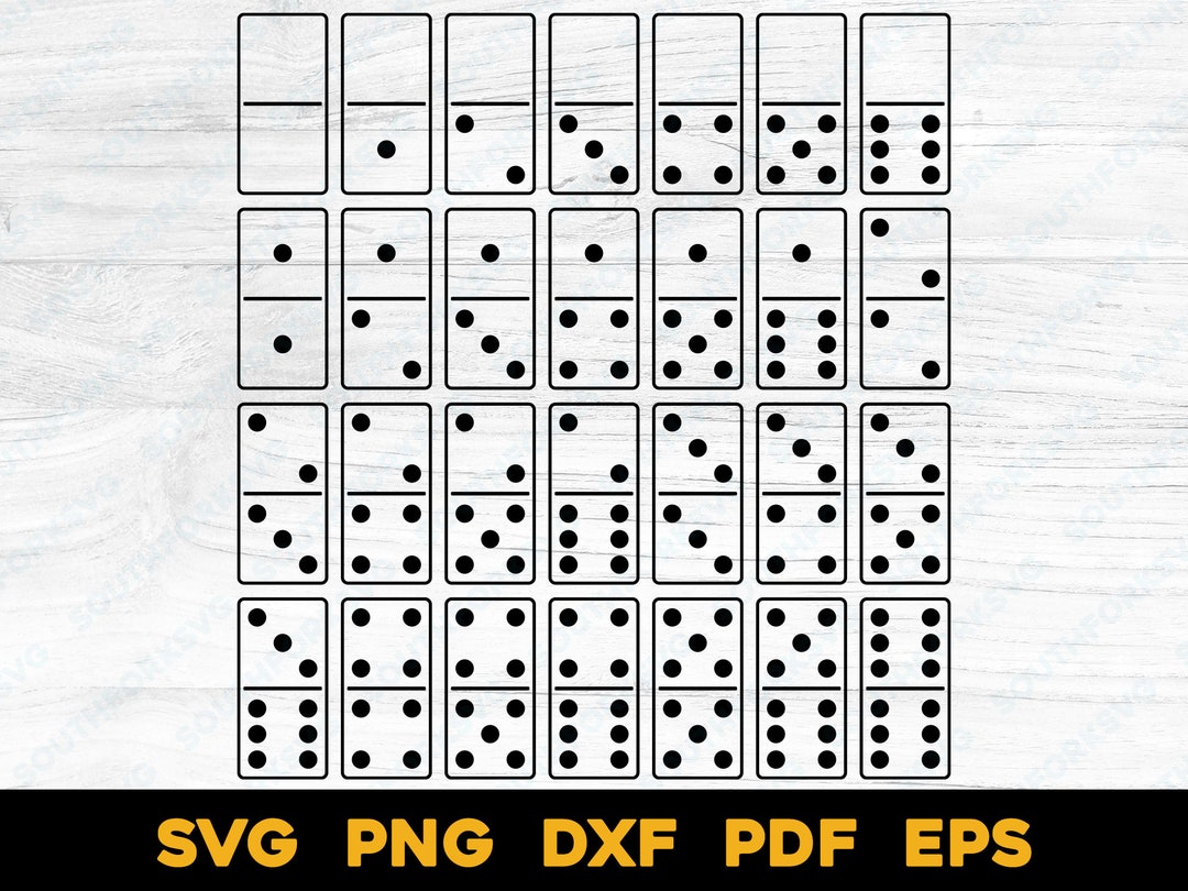 Full Dominoes Game Tile Set 1 Transparent W Outlines | Svg Png Dxf Eps ...