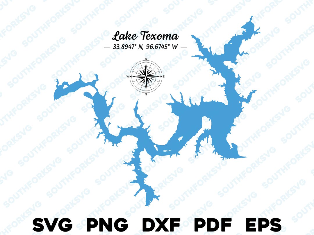 Lake Texoma Texas Oklahoma Map Shape Silhouette Svg Png Dxf Pdf Eps ...