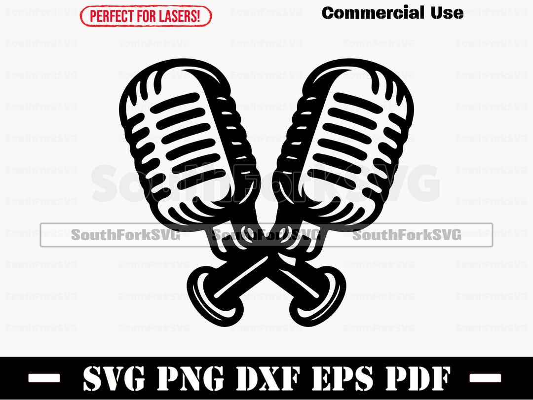 Crossed Vintage Microphones Svg Png Dxf Pdf Eps | Cut Print Laser ...