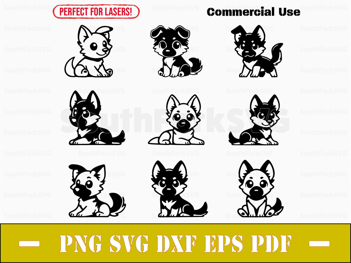 German Shepherd Chibi Bundle Svg Png Dxf Eps Pdf | Vector Graphic Cut ...