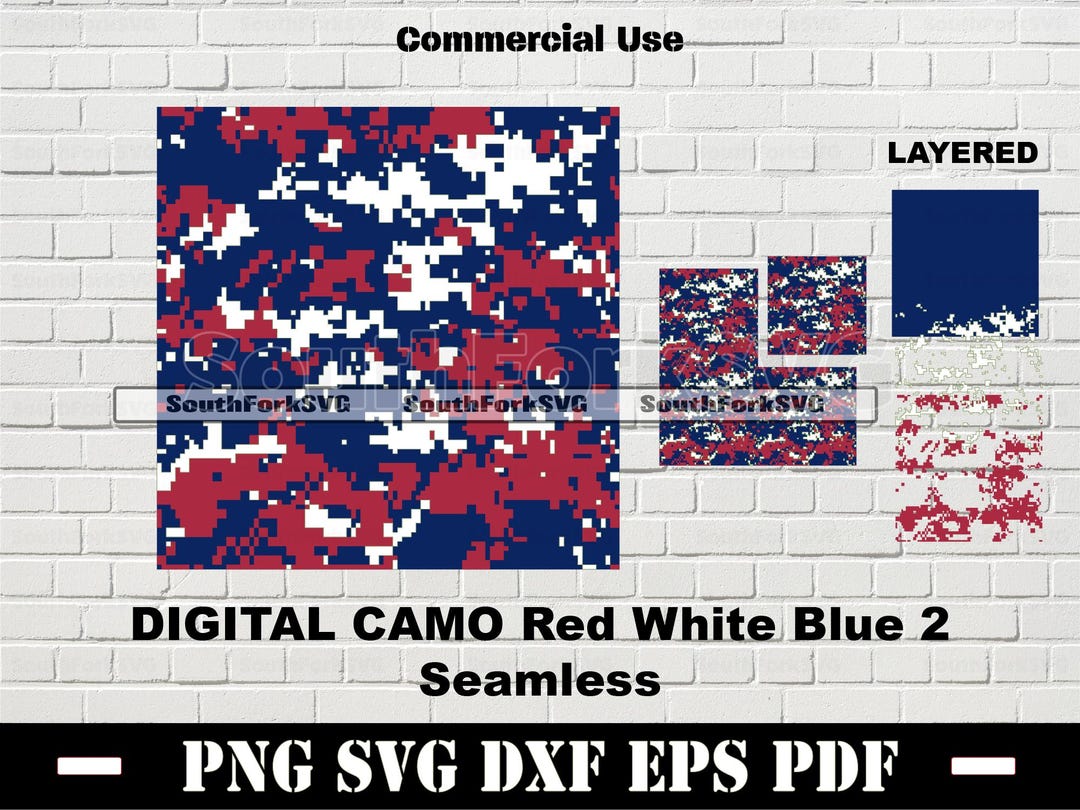 Digital Camo Seamless Pattern USA Red White and Blue Svg Png Dxf Eps ...
