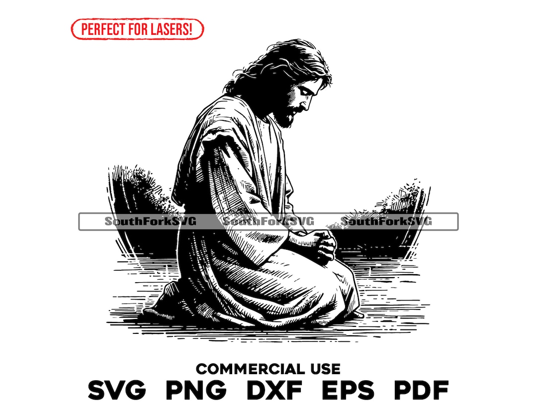 Jesus Praying Kneeling Svg Png Dxf Eps Pdf | Vector Graphic Design Cut ...