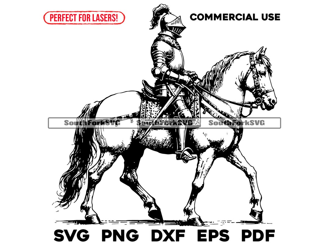 Medieval Knight Riding Horse Laser Engrave Files Svg Png Dxf Eps Pdf ...