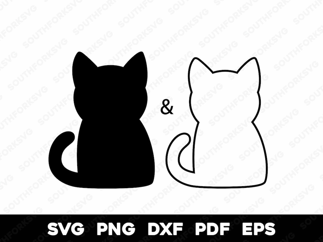 Simple Cat Silhouette & Outline | Svg Png Dxf Eps Pdf | Vector Graphic ...