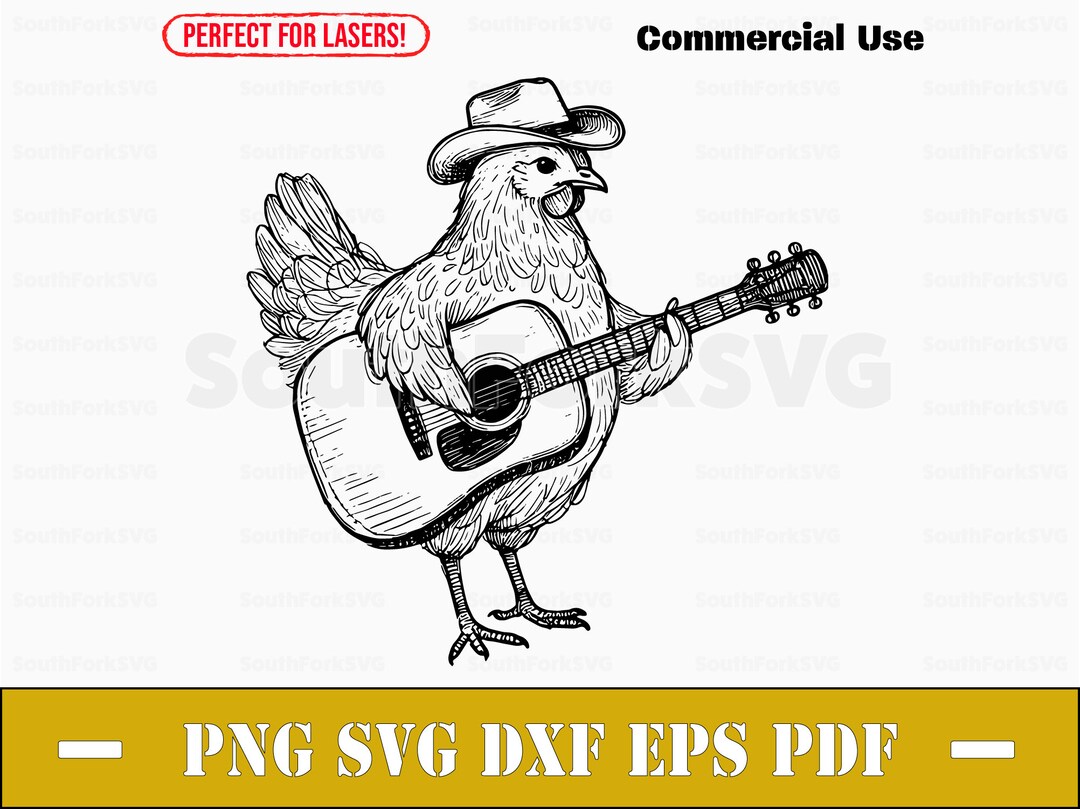 Chicken Playing Acoustic Guitar Svg Png Dxf Eps Pdf | Laser Engrave Cut ...
