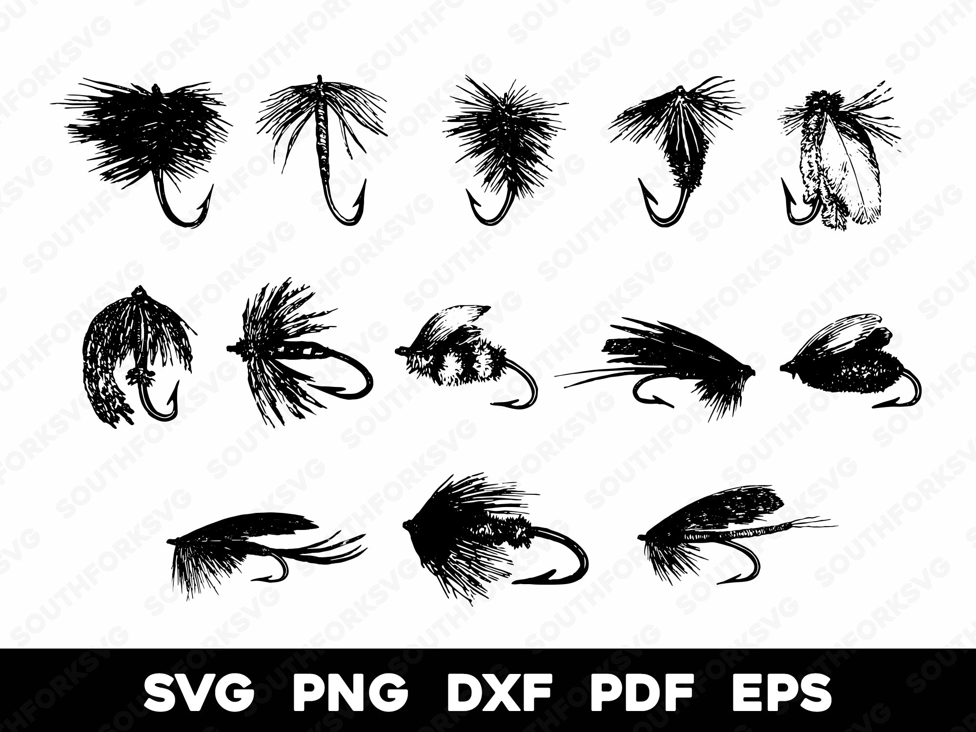 Vintage Distressed Fly Fishing Flies Bundle | Svg Png Dxf Eps Pdf ...