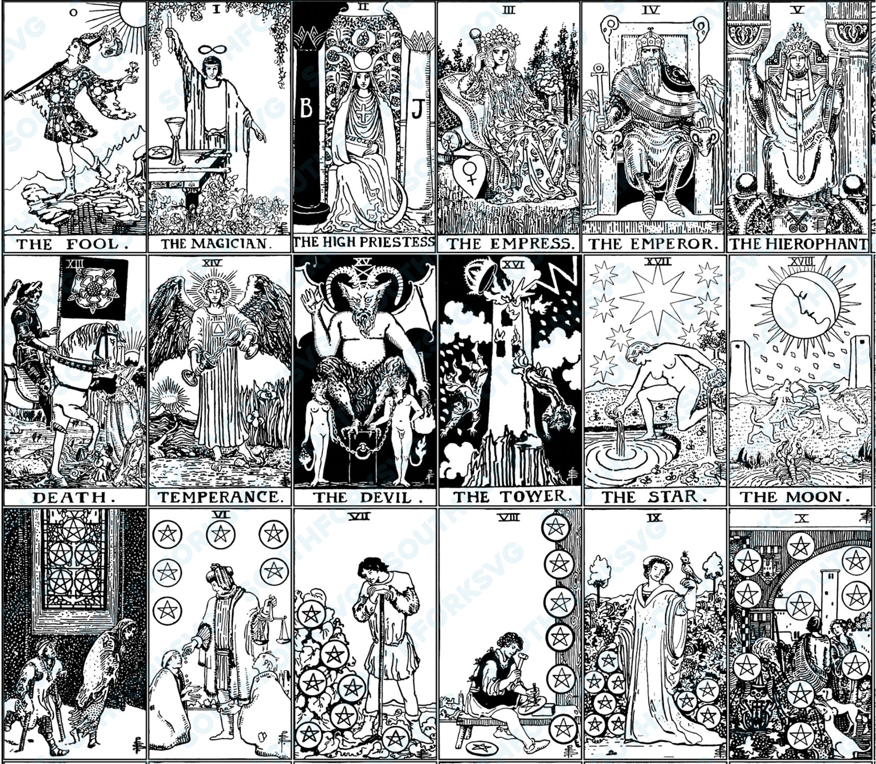 Full Set 78 Rider Waite Smith Tarot Card Deck Bundle SVG PNG PDF ...