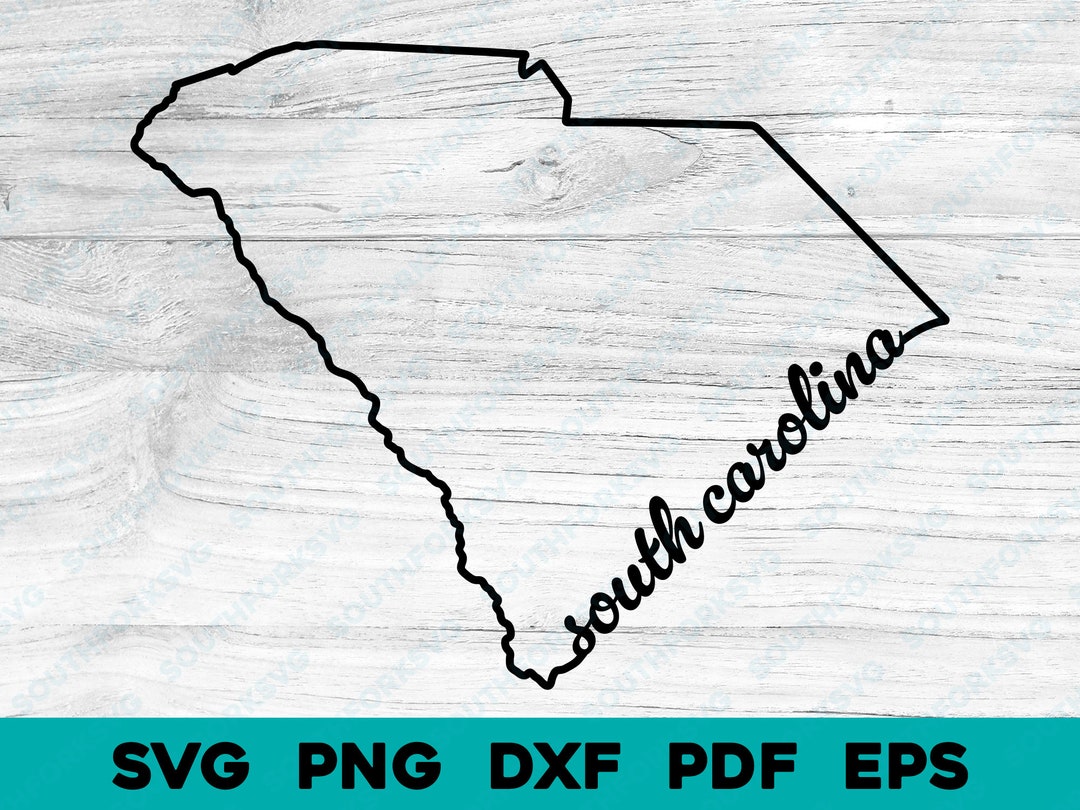 South Carolina State Outline With Scripted Text | Svg Png Dxf Eps Pdf ...