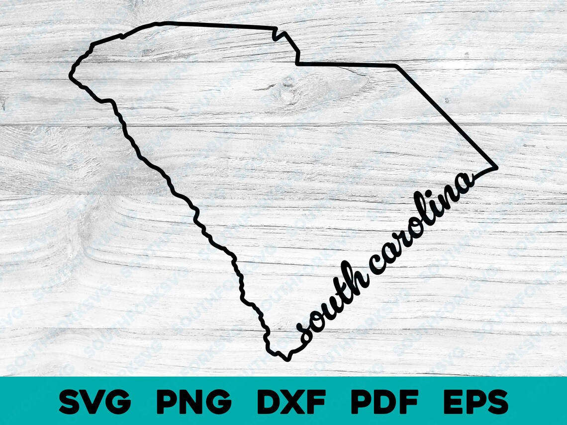 South Carolina State Outline With Scripted Text | Svg Png Dxf Eps Pdf ...