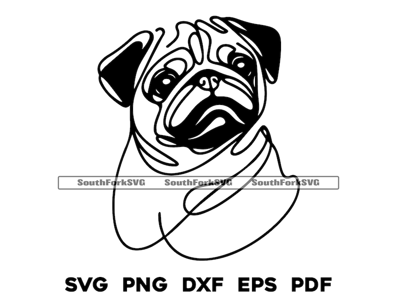 Pug Dog Minimal Line Art Design Files Svg Png Dxf Eps Pdf Vector ...