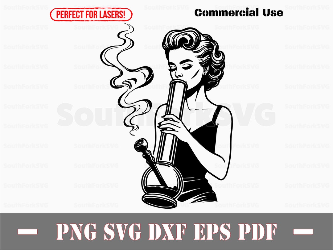Retro Girl Smoking Bong Svg Png Dxf Eps Pdf Files | Cut Print Laser ...