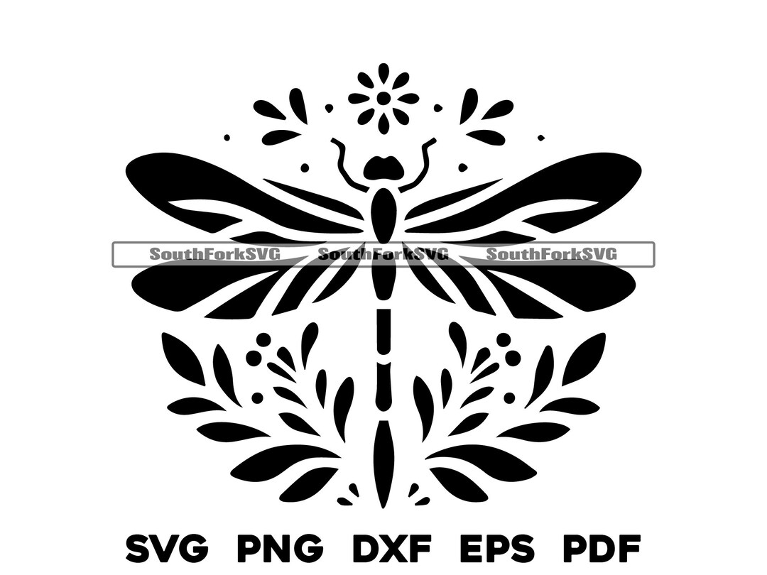 Dragonfly Floral Pattern Svg Png Dxf Eps Pdf | Laser Engrave Cut Print ...