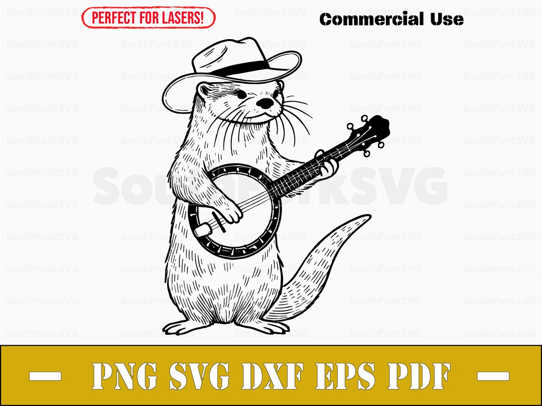 Otter Playing Banjo Svg Png Dxf Eps Pdf | Laser Engrave Cut Print Files ...