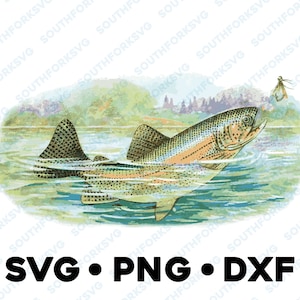 Trout Rising to Fly Jumping SVG PNG DXF Vector Graphic Transparent ...