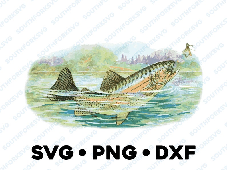 Trout Rising to Fly Jumping SVG PNG DXF Vector Graphic Transparent ...