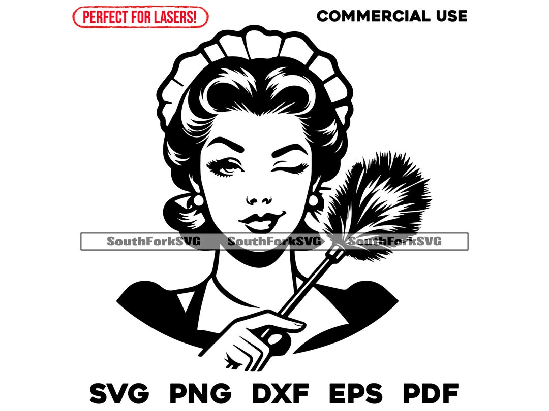 Retro Style Cleaning Lady Svg Png Dxf Eps Pdf Cut Print Laser Engraving ...