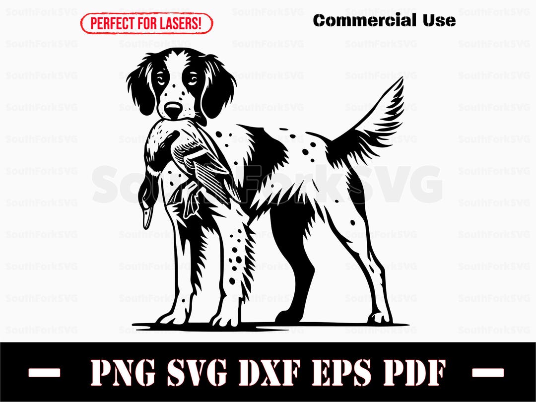 Brittany Spaniel Bird Dog With Duck Svg Png Dxf Eps Pdf | Vector ...