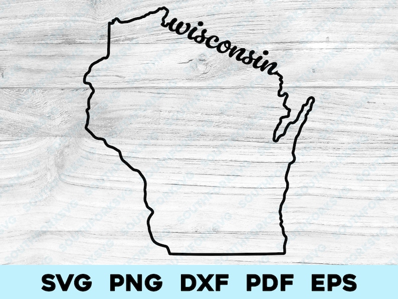Esquema del estado de Wisconsin con texto con guión / svg png dxf eps ...