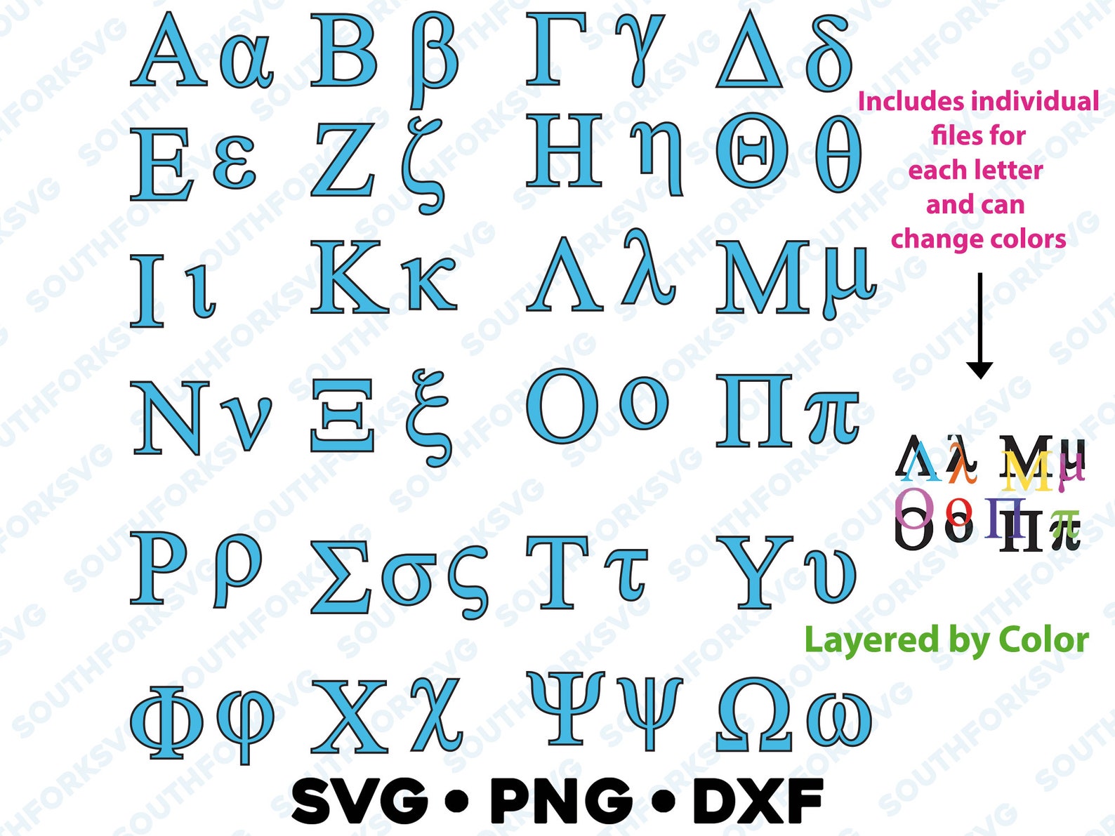Greek Letters Alphabet Layered by Color SVG PNG DXF Bundle, Greek Svg ...