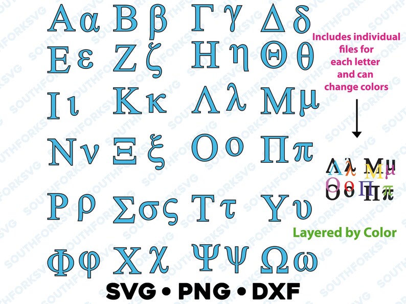 Greek Letters Alphabet Layered by Color SVG PNG DXF Bundle - Etsy