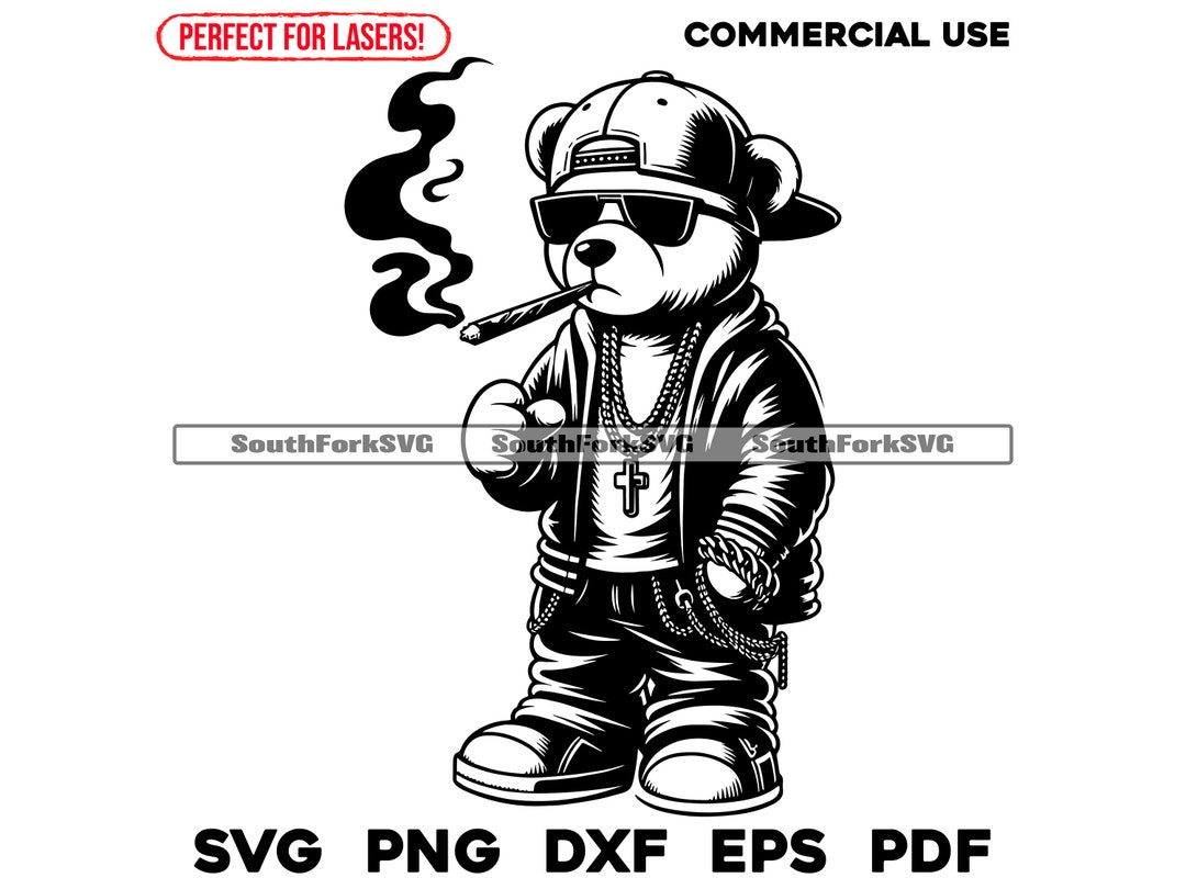 Gangster Teddy Bear Smoking | Svg Png Dxf Eps Pdf | Laser Cut Print ...