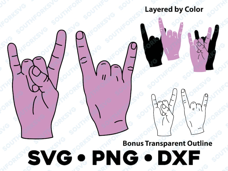 Rock on Hand Symbol SVG PNG DXF Layered by Color Cut File - Etsy